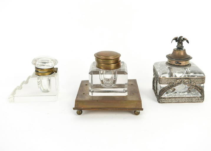 (3) Grouping Of Antique Crystal Inkwells