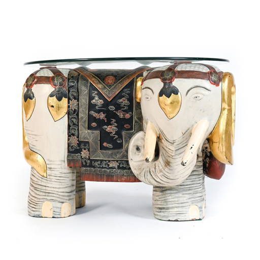 Carved, Painted, & Gilt Wood Elephant Table