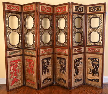 Hand Carved Wood Painted Monk Room Divider