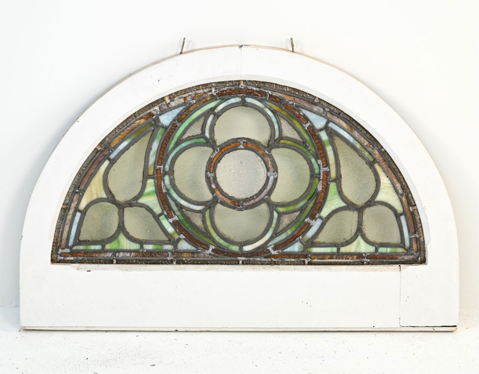 Antique Stained Glass Arched Window Panel