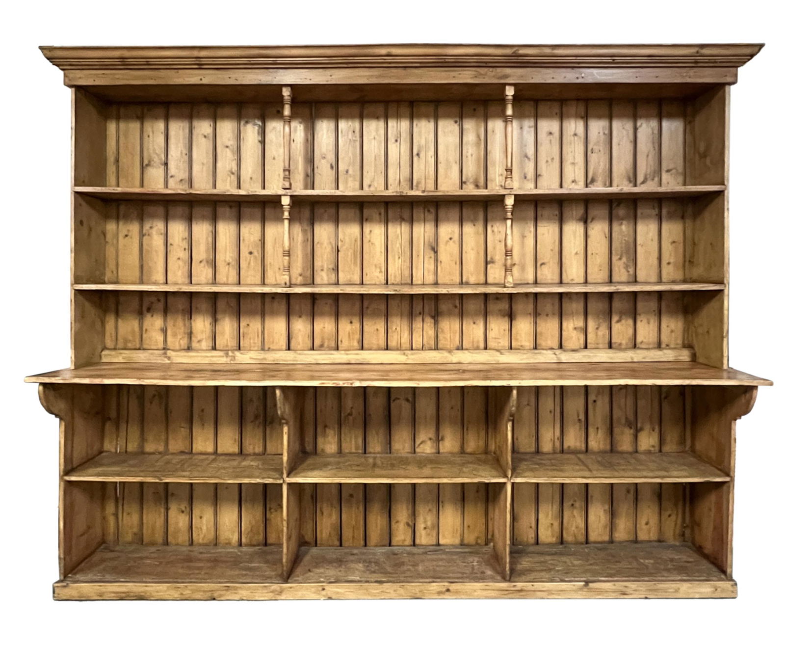 Monumental Antique Country Pine Hutch Wall Unit