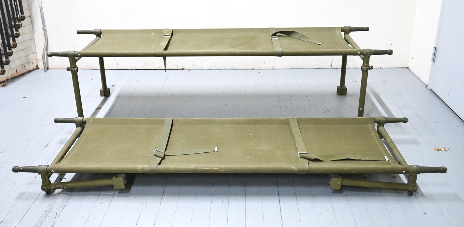 (2) Vintage Ny Medical Defense Stacking Field Cots