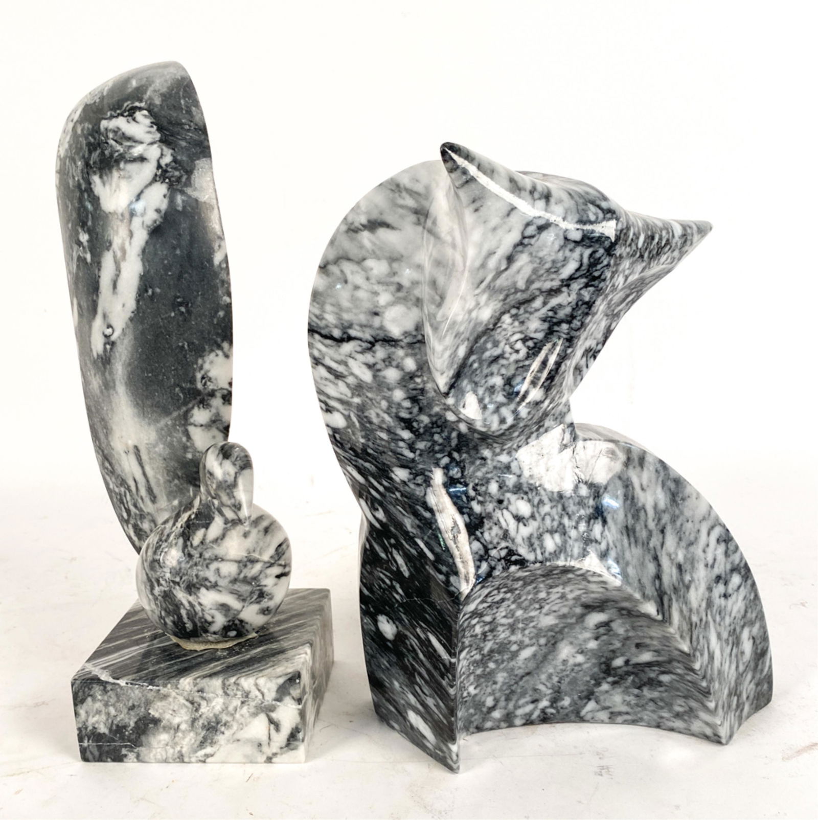 (2) Modernist Marble Animal Sculptures