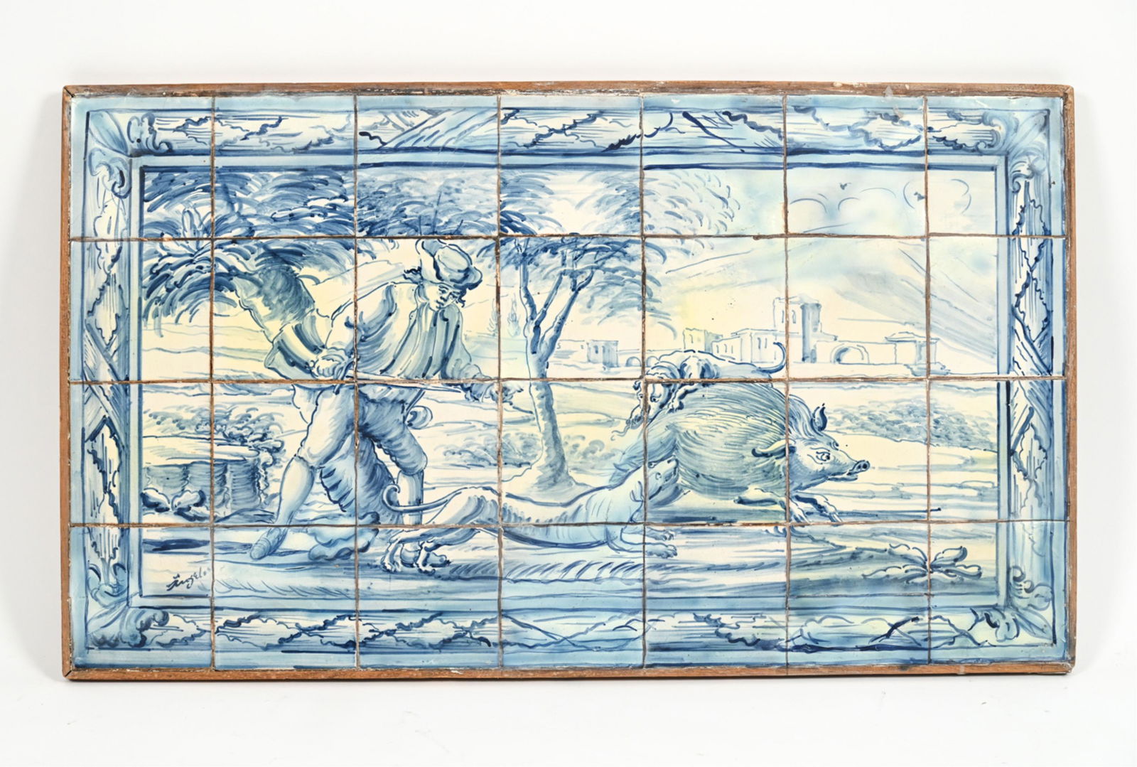 Blue & White Tile Hunt Scene Picture