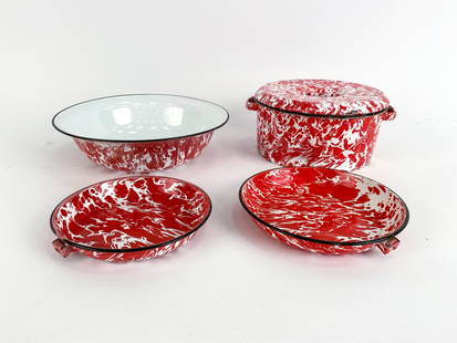 Vintage Red White Graduated Enamelware (pans)