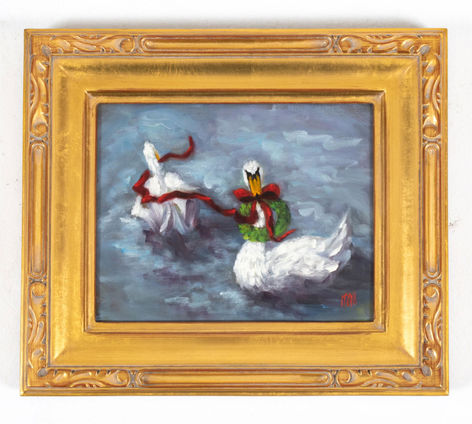 Christopher Mccall (20th C.) O/c, Swans & Wreath