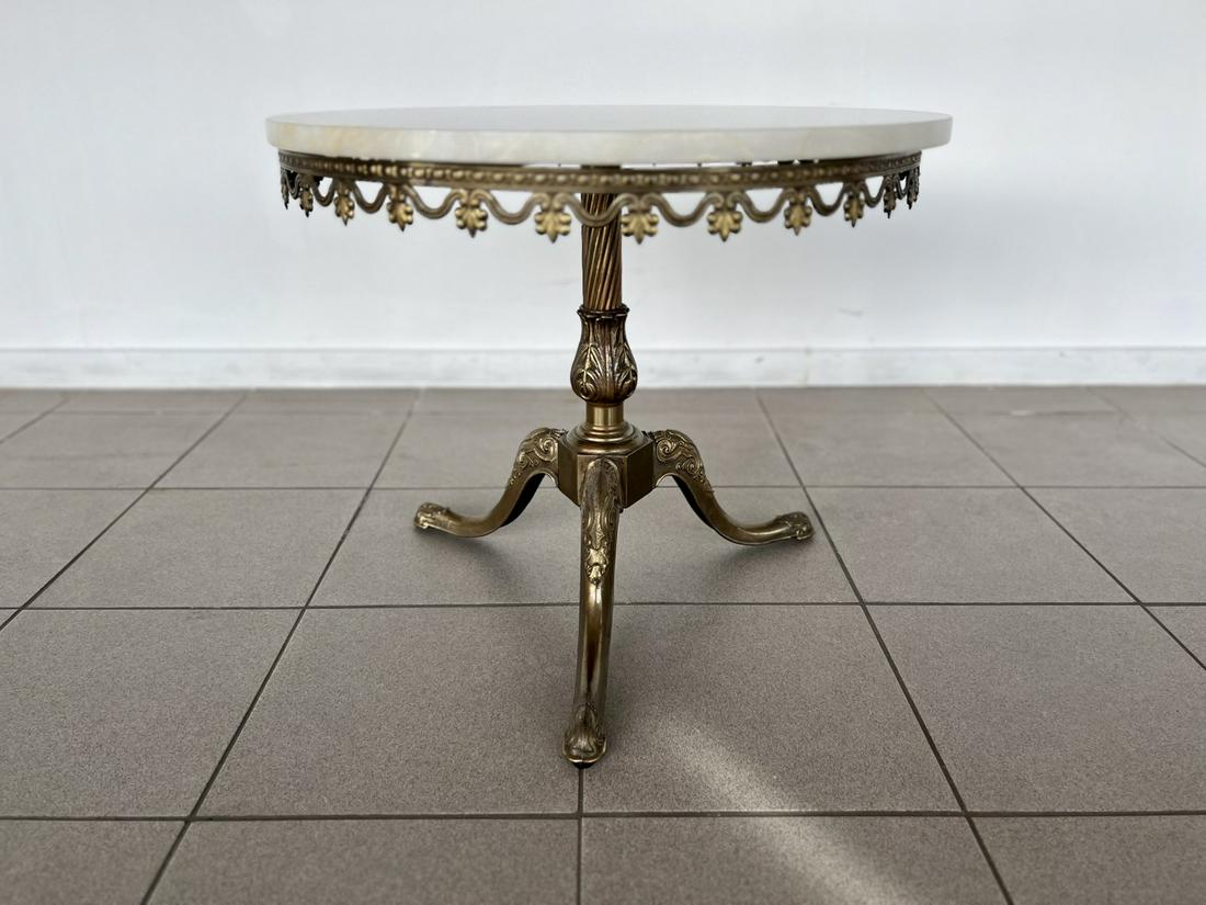 Antique French Round Marble & Brass Side Table