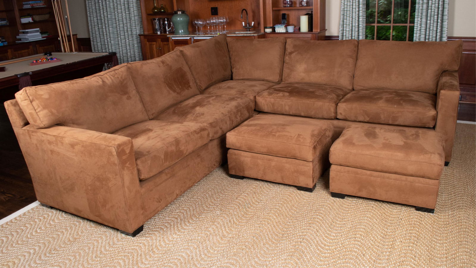 Contemporary Brown Suede Sectional Sofa Auction