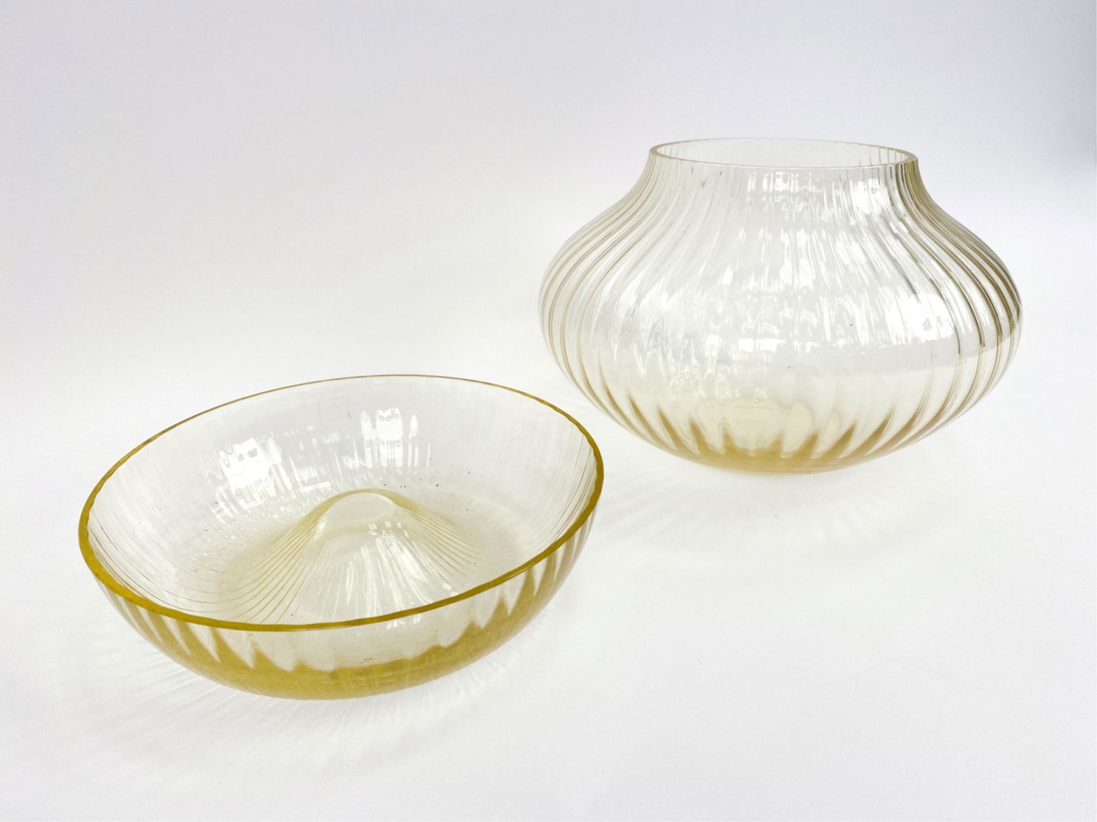 (2) Ivv Italian Ribbed Glass Vessels Auction