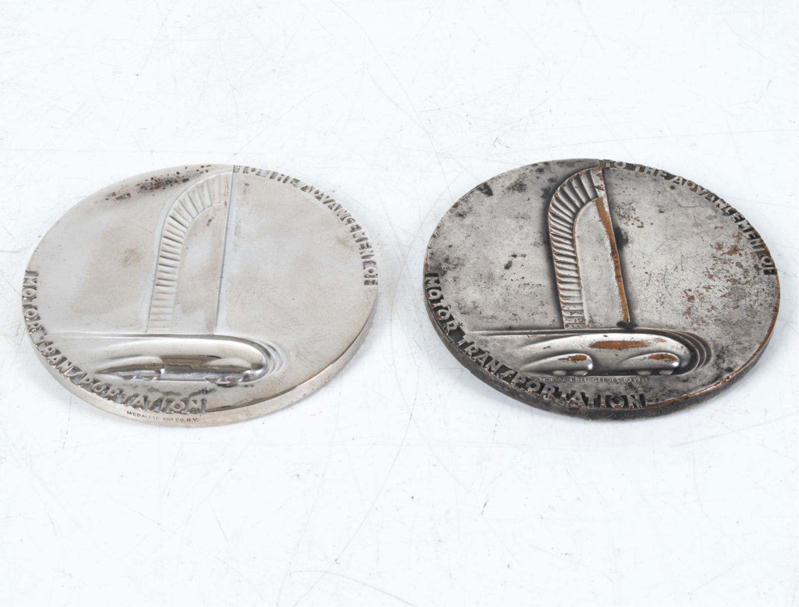 (2) 1933 Norman Bel Geddes Art Deco Gm Medals Auction