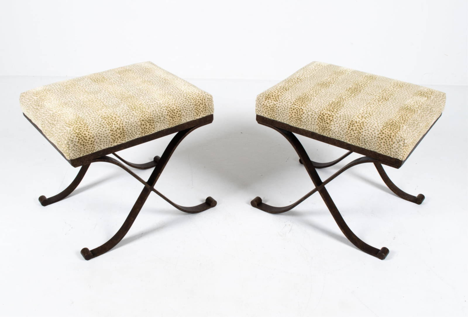 Pair Of Custom Upholstered Metal X-base Stools Auction