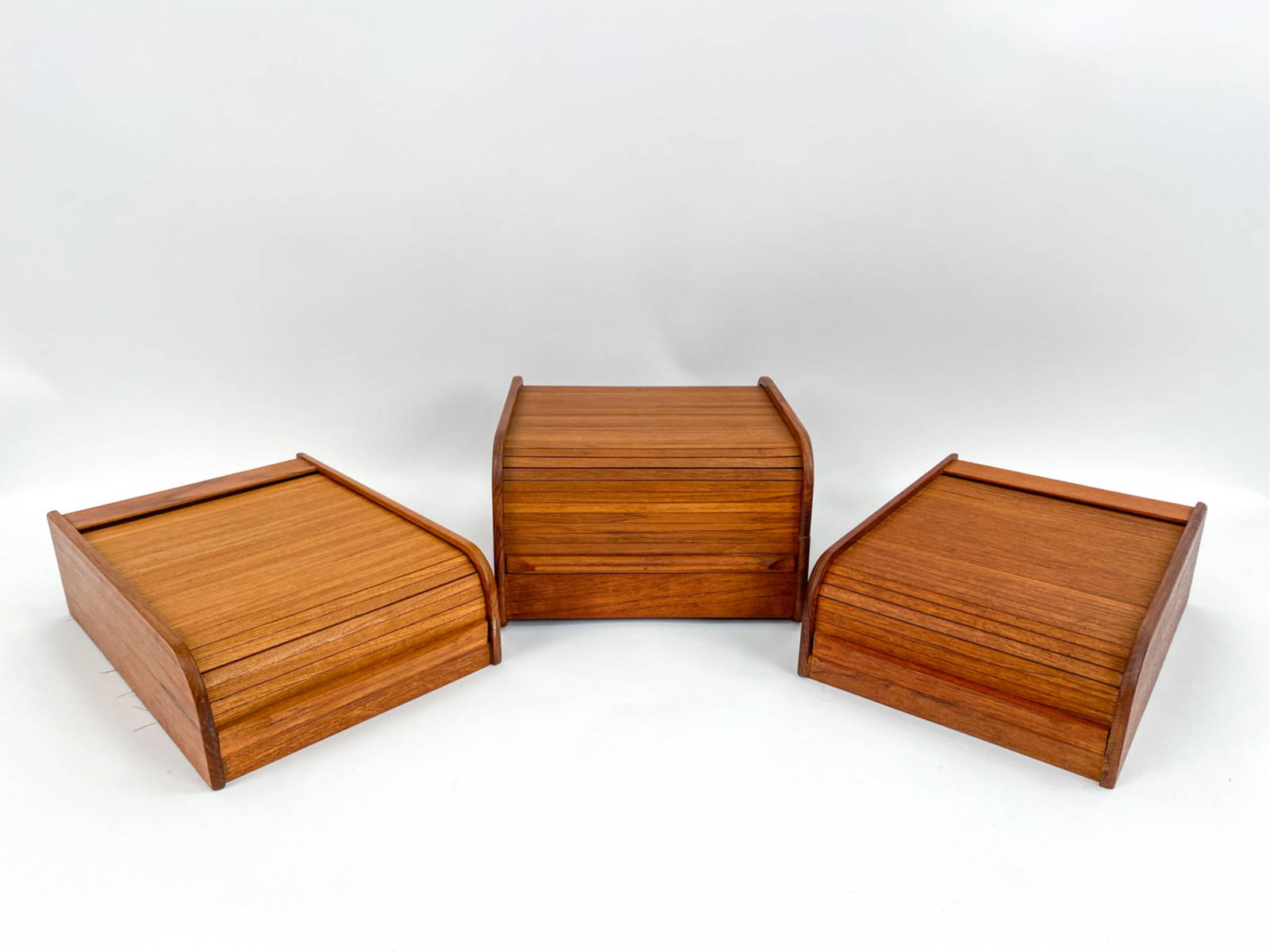 (3) Vintage Teak Tambour Door Boxes Incl. Kalmar Auction