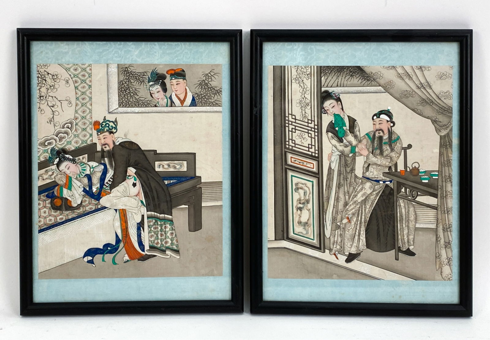 Pair Vintage Chinese Erotic Watercolors Auction