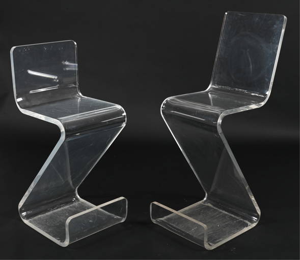 (2) Modern Lucite "z" Bar Stools
