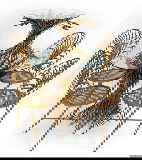 Mid Century Iron Sheaf Of Wheat Table Chairs Etc.