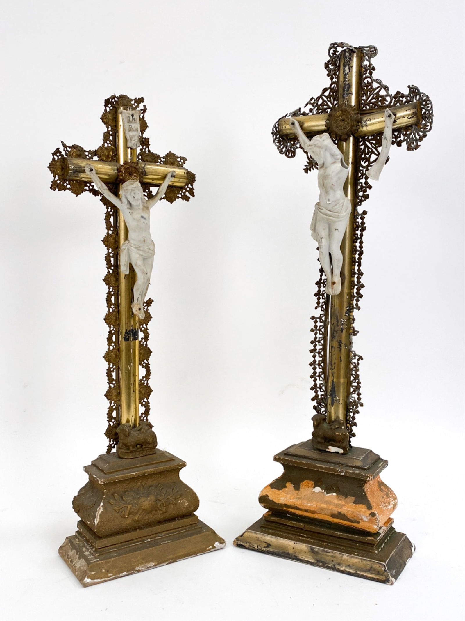 (2) Vintage/antique Gilt And Porcelain Crucifixes Auction