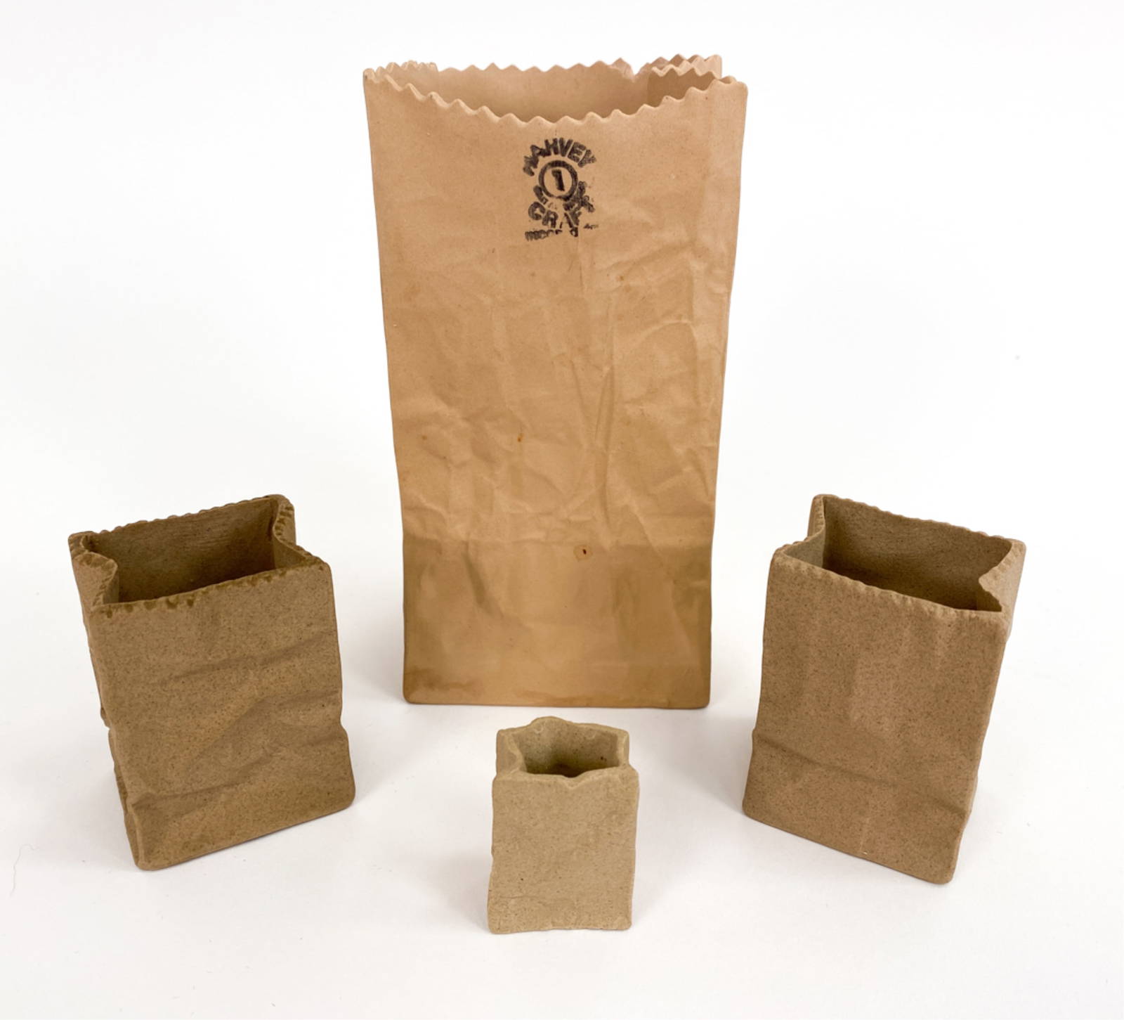 (4) Vintage Pop Art Ceramic Paper Bag Vases Auction