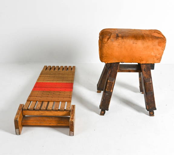 (2) Oak Gymnastics Pommel Horse And Springboard