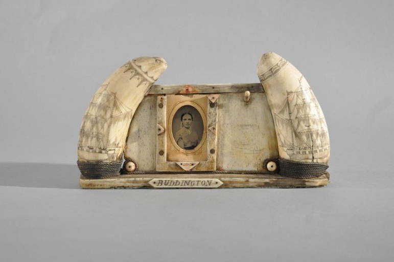 Scrimshaw Decorated Whale Teeth Pocket Watch Stand