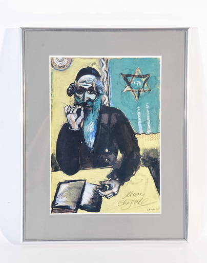 Signed Original Marc Chagall Print Rabbi Studying