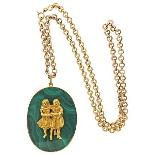 Buccellati Malachite Gold Gemini Zodiac Pendant