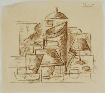 Pablo Picasso Abstract Oil On Paper (1881 1973)