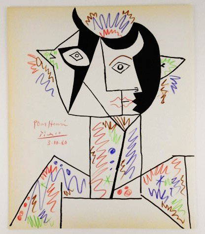 Pablo Picasso Crayon Drawing On "lithograph"