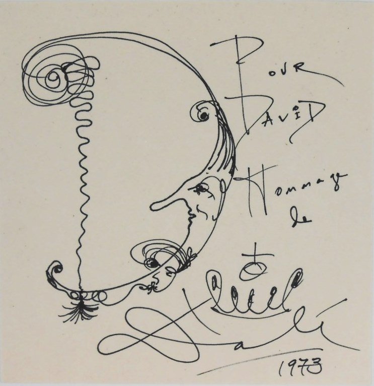 Salvador Dali Pen & Ink Drawing, Dated 1973