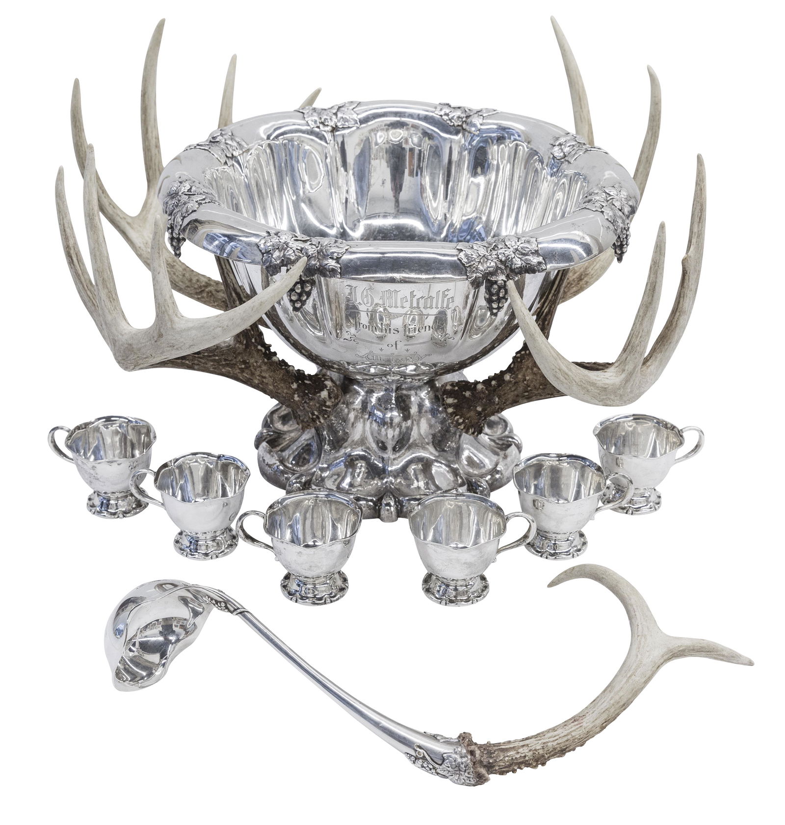 Presentation Gorham Sterling Silver Punch Bowl, Ladle & Cups