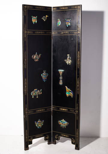 Japanese Two Panel Screen With Applied Object