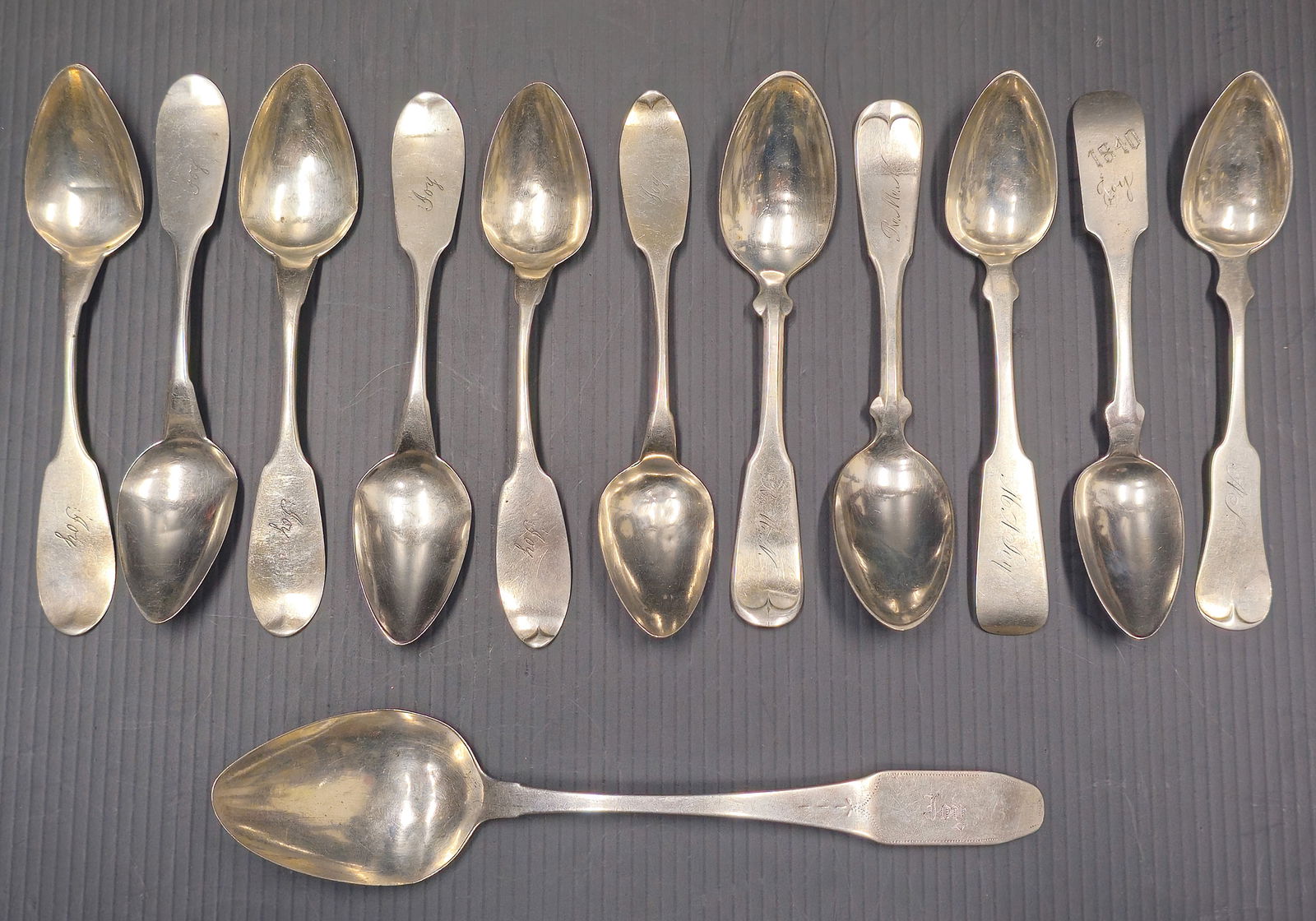 Assembled Coin Silver Fiddleback Spoons Auction