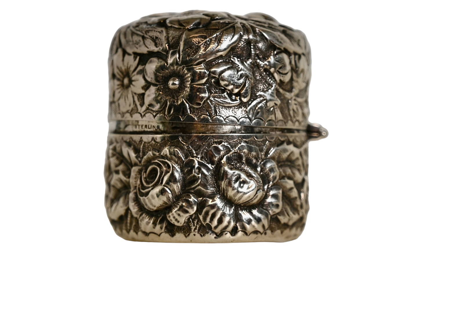 Sterling Silver Repousse Thimble Box Auction