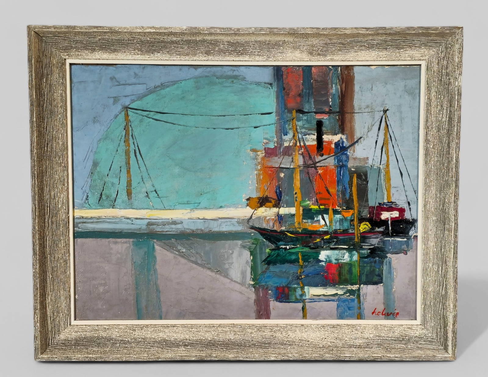 Arthur Helwig (1899-1976)(cincinnati) Oil "sailing Ship At Dock" Auction