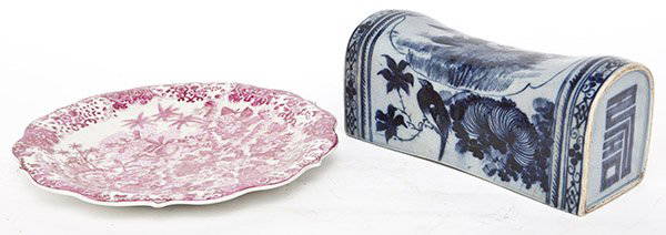 Chinese Wig Stand And Porcelain Plate