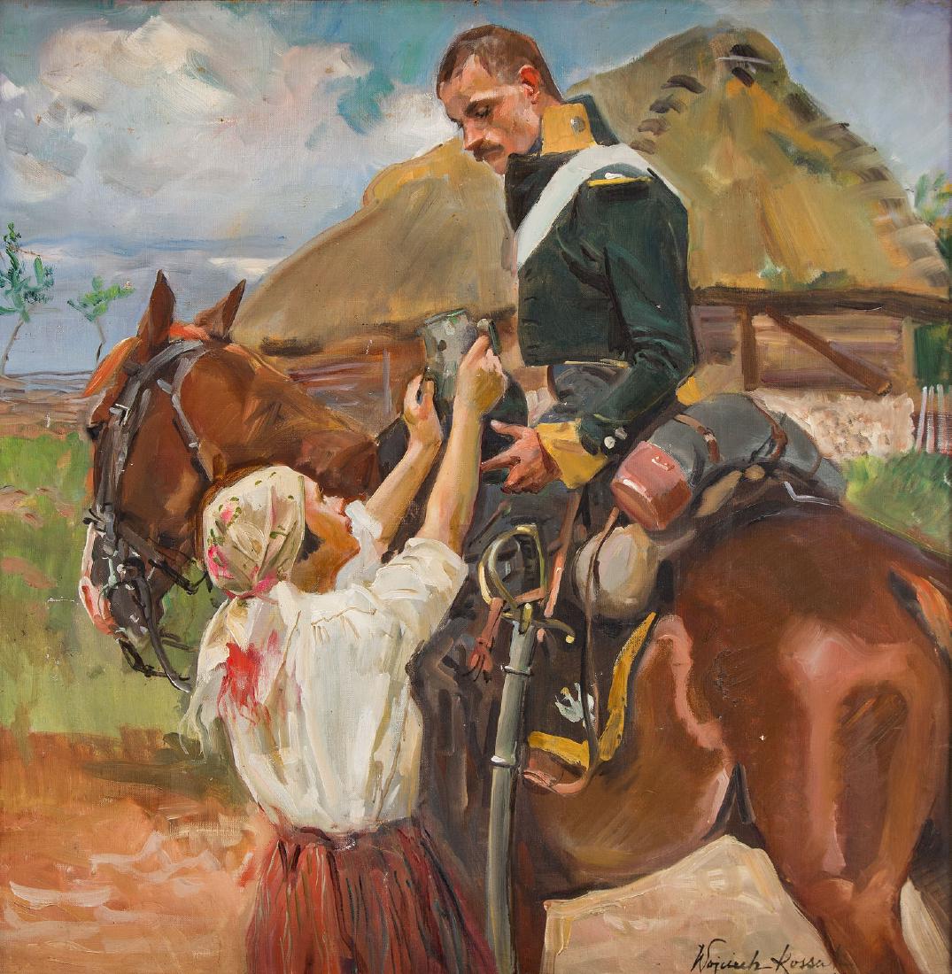 Wojciech Kossak (1856 - 1942) Lancer and girl