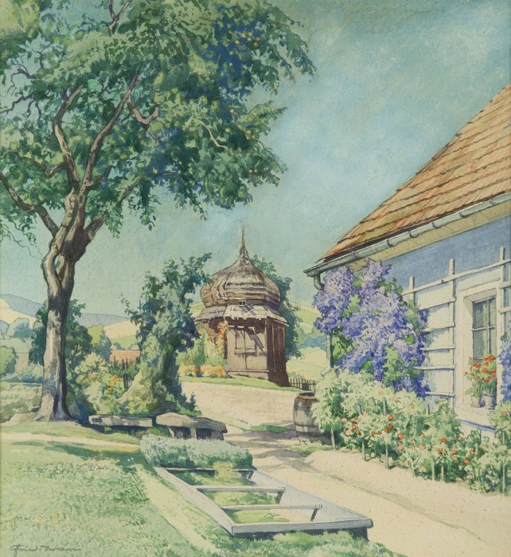 Friedrich Iwan (1889 - 1967) Spring Garden, watercolour