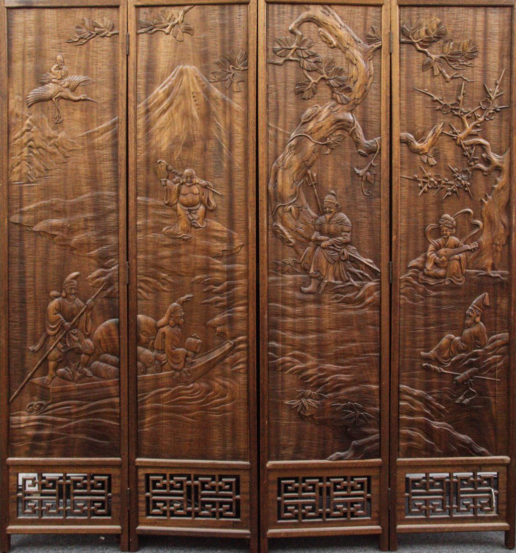 19th C. Fine Japanese Carved Wood Floor Screen