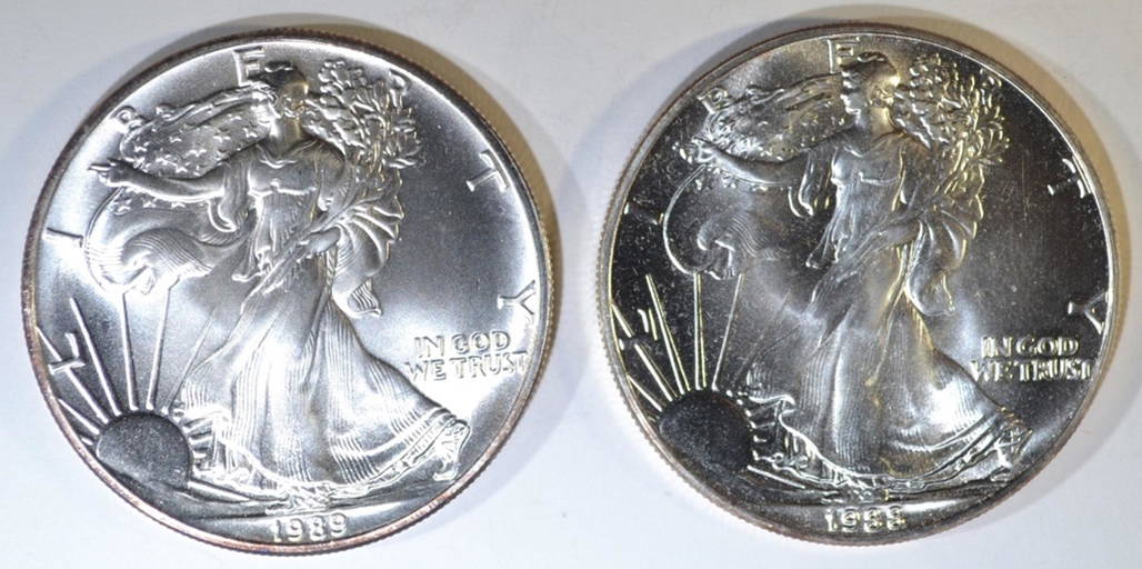 1988 & 89 American Silver Eagles