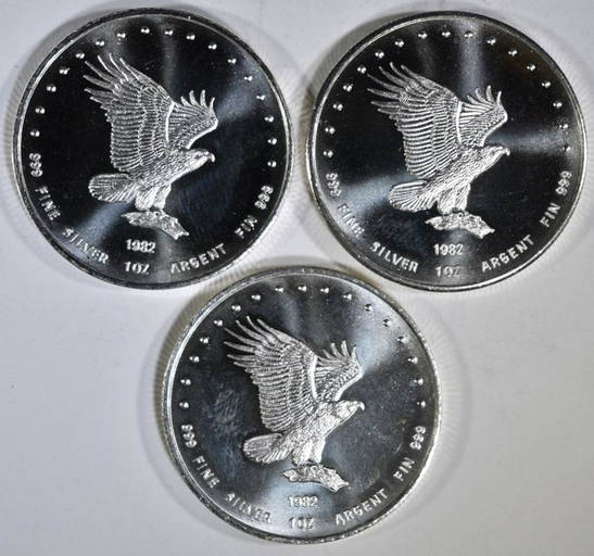 3 Monex 1oz .999 Silver Rounds