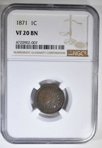 1871 Indian Cent Ngc Vf 20 Bn