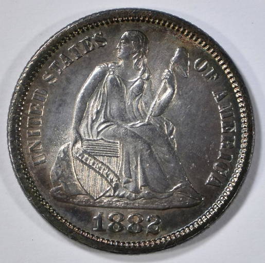 1882 SEATED LIBERTY DIME GEM ORIG UNC - Apr 20, 2021 | Silver City Auctions in OH
