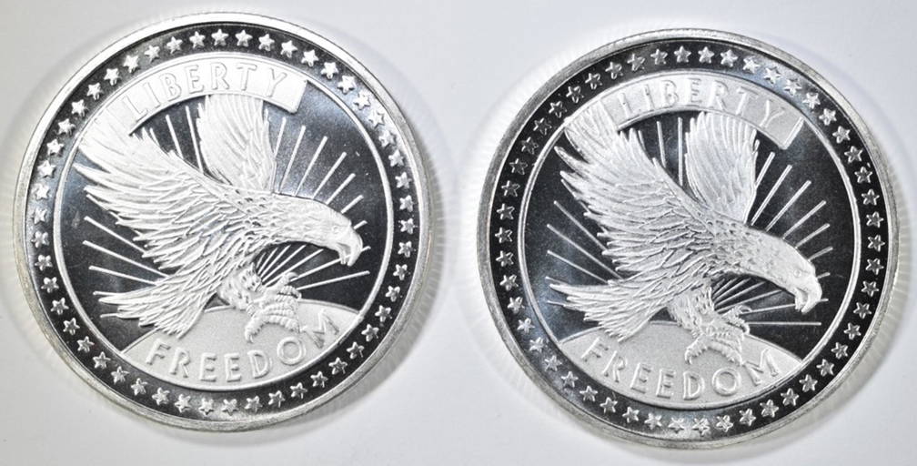 2 One Ounce .999 Silver Rounds Liberty/freedom
