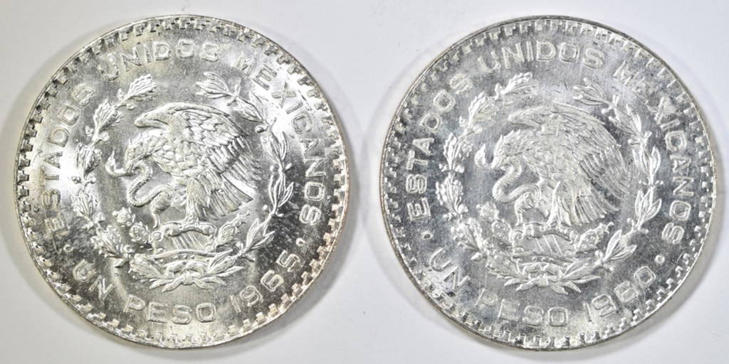 1960 & 1965 Unc Mexican Silver Pesos