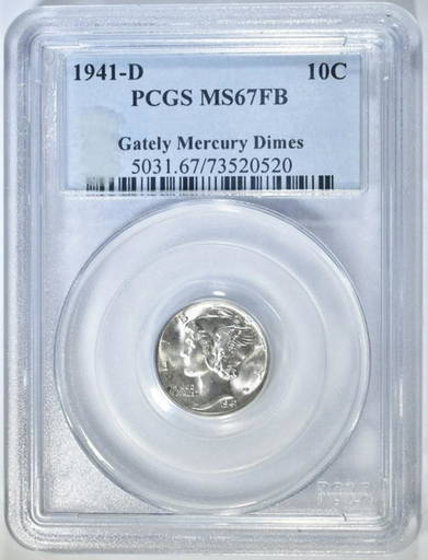1941 D Gately Mercury Dime Pcgs Ms 67 Fb