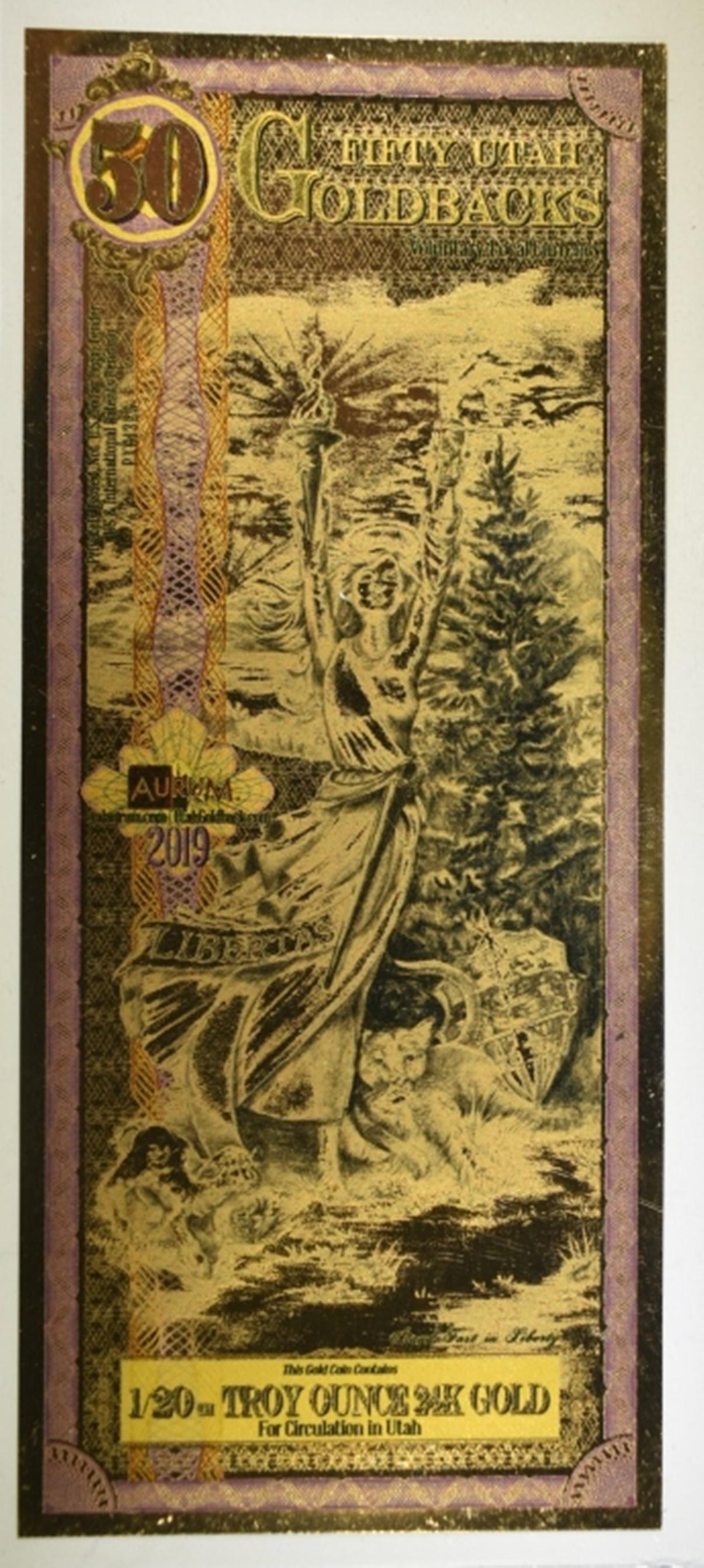 50 Utah Goldbacks 1/20th Oz 24k Gold Foil Note