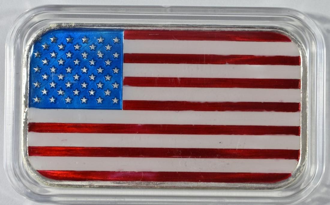 ONE OZ .999 ENAMELED AMERICAN FLAG SILVER BAR (#0437) on Apr 11, 2023 ...