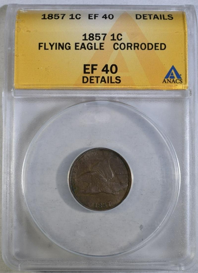 1857 Flying Eagle Cent Anacs Ef40 Details Auction