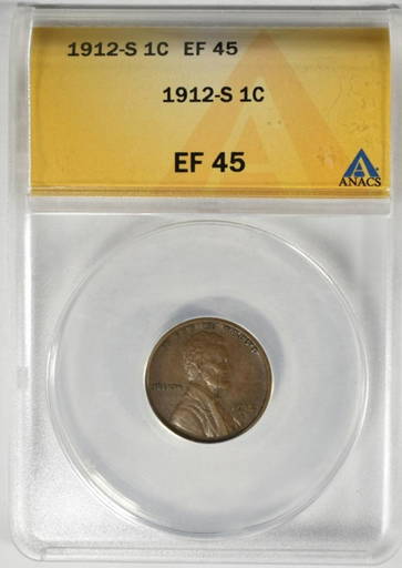 1912 S Lincoln Cent Anacs Ef45