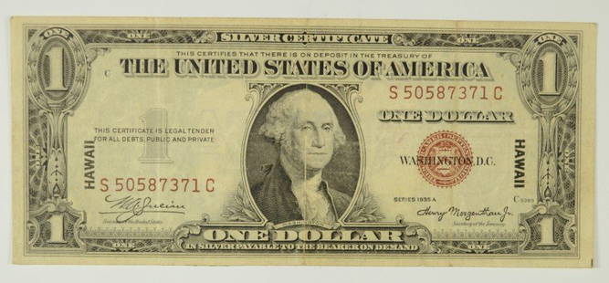 1935 Silver Certificate Hawaii 1 Dollar Note