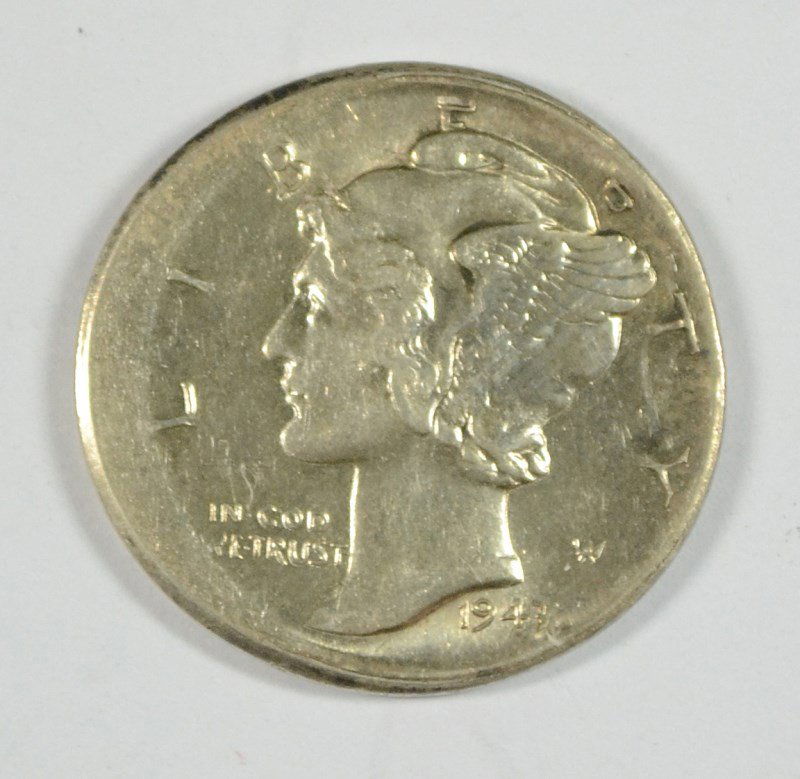 1943-S MERCURY DIME (MAJOR MINT ERROR-BROADSTRIKE) CH